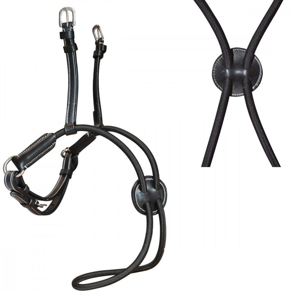 Achetez la muserolle croisée élastique Flags & Cup en cuir véritable